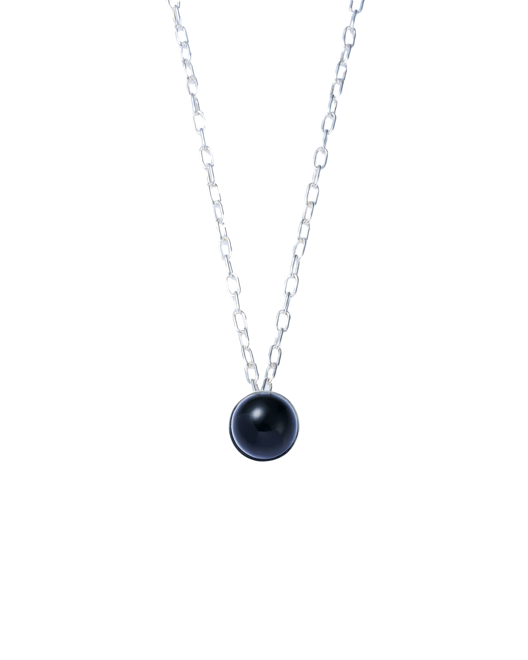 Onyx Cap Necklace Large -Silver-